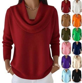 Generic HUIFUAO Pull &agrave; col b&eacute;nitier pour femme, pull habill&eacute; &eacute;l&eacute;gant en tricot automne et hiver, chaud, confortable, doux &agrave; manches longues, chemisier fantais