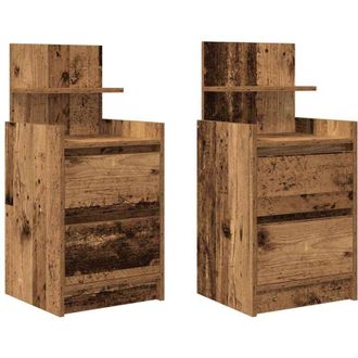 vidaXL Nachttische mit 2 Schubladen 2 Stk. Altholz-Optik 38x34x80 cm Vidaxl