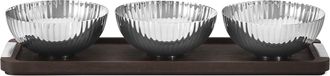 Georg Jensen Bernadotte Tripple Bowl Set In Stand Wood & Stainless Steel