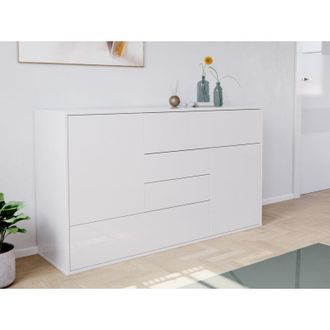 Magnolia Home Sideboard stehend Karat A 140cm 2 T&uuml;ren 4 Pushausz&uuml;ge Wei&szlig; Hgl