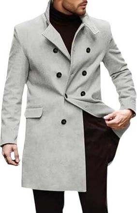 Generic Manteau long &agrave; double boutonnage pour homme avec col &agrave; revers d&eacute;contract&eacute; pour lautomne et lhiver, gris clair, XXL