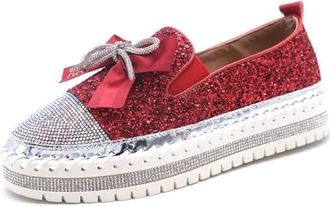 Generic Elegantes Mocassins &agrave; enfiler &agrave; plateforme pour femme, baskets &agrave; paillettes pour femme, mocassins de marche habill&eacute;s avec noeud papillon, b rouge, 40.