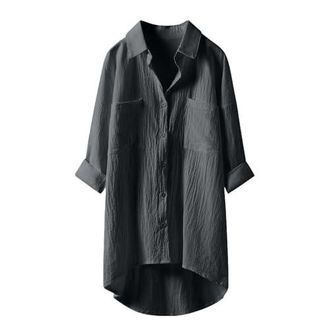 Generic Chemises longues en lin et coton pour femme - Chemise d&eacute;t&eacute; surdimensionn&eacute;e en coton et lin boutonn&eacute;e - Cardigan &agrave; col long - T-shirt l&eacute;ger grande tail