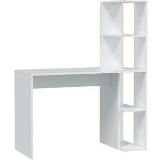 PEGANE Table du bureau, meuble du bureau r&eacute;versible avec &eacute;tag&egrave;re en bois coloris Blanc artik - hauteur 136 x longueur 110 x profondeur 52 cm