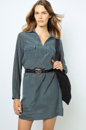 Gerard Darel Robe courte imprim&eacute;e en soie - SAPHIA - Encre