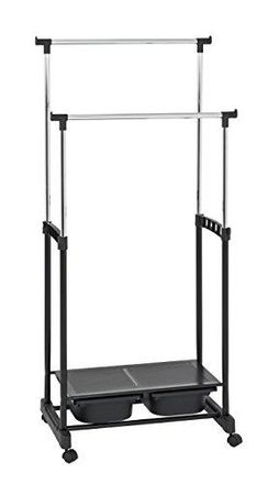 Haku M&ouml;bel Rollgarderobe Chrom, schwarz, Kunststoff, Metall - Ma&szlig;e: B 71 cm x H 105-160 cm x T 43 cm, Style: Modern