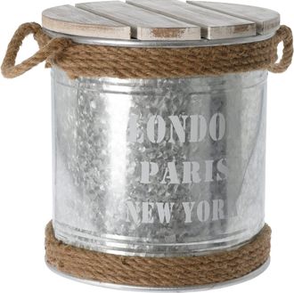 Meinposten Beistelltisch mit Stauraum Metall Holz Hocker Tonne Industrie Ø 30 x Höhe 32 cm