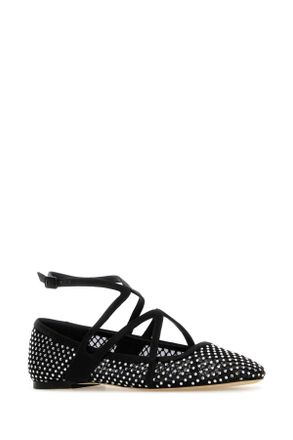 Jimmy Choo London Womens Embellished Mesh Astoria Ballerinas Blackcrystal Ballerine Flat Shoes
