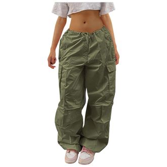 Generic Baggy Cargo Fallschirmhose f&uuml;r M&auml;dchen, Y2K Vintage Jogger mit Verstellbarer Elastischer Taille f&uuml;r Kinder Fit Damen