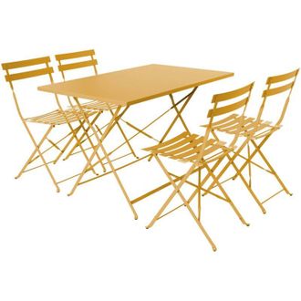 Sweeek Klappbarer Bistro-Gartentisch aus Stahl mit 4 St&uuml;hlen