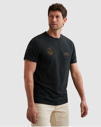 PME Legend T-Shirt Short sleeve r-neck flat waffle jersey mit Logo Prints