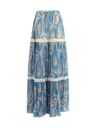 Etro Womens Maxi Skirt Silk Crepon Multicolour