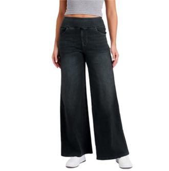 Generic Jean d&eacute;contract&eacute; &agrave; jambe large pour femme - Taille haute - &Eacute;lastique - &Eacute;vas&eacute; - Extensible - &Agrave; enfiler - Pantalon long et droit avec poche, gris, XL