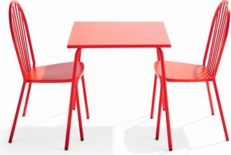 Oviala Oviala - Stuhl Gartentisch Bistro und 2 Stühle aus rotem Stahl - Palavas