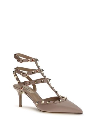 Valentino Garavani Womens Rockstud Pumps Poudre Calf Leather Bos Taurus High Heel Shoes
