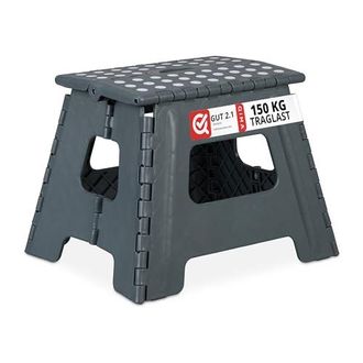 Relaxdays 10023607_709 Pliant M, Portable, Tabouret de Voyage, Escabeau de Salle de Bain, 120 kg, Plastique, H 32 cm, PP, Gris foncé, 32,5 x 36 x 29,5 cm