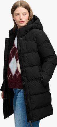 Superdry Kapuzen-Sport-Pufferjacke in Midil&auml;nge in Schwarz