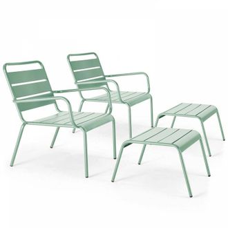 Oviala Lot de 2 fauteuils relax avec repose-pieds en m&eacute;tal vert sauge - Palavas