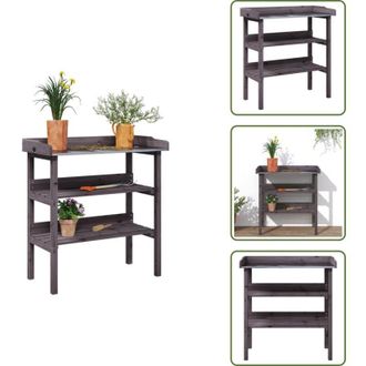 vidaXL Pflanztisch mit Ablagen Grau 78x38x82,5 cm Massivholz Tanne - Holz Pflanzenst&auml;nders - Gartenm&ouml;bel Grau - Pflanzt&ouml;pfe Innen - Tannenholzm&ouml;bel - Balkon