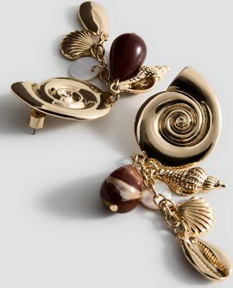 Mango Boucles doreilles pendantes coquillage or - Femme - Taille unique - MANGO