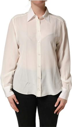Dolce & Gabbana Femme, Blouses et Chemises, Blanc, Taille: 40 FR Chemisier &agrave; Manches Longues et Col