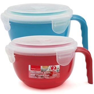 Sol Republic Mikrowellengeeignete Beh&auml;lter mit bel&uuml;fteten Deckeln, 900 ml, Suppentassen mit Griffen f&uuml;r Zuhause und B&uuml;ro, sp&uuml;lmaschinenfeste Mikrowellensch&uuml;sseln m