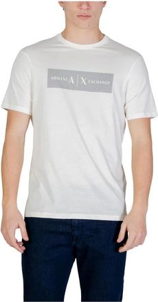 A|X Armani Exchange Homme, Tops, Blanc, Taille: XL T-shirt en coton &agrave; manches courtes et col rond