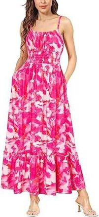 SHEKINI Robe Femme Chic et Elegant Robe Longue Florale Spaghetti à Bretelles Casual pour Femme à la Plage Boheme Robe Éte Femme
