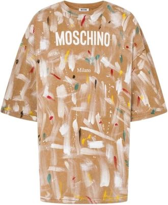 Moschino unisex, Tops, Beige, Taille: S T-shirt imprim&eacute; en jersey de coton