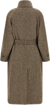 Brunello Cucinelli Virgin Wool Herringbone Coat - Beige