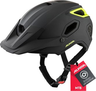 Alpina Alpina COMOX - Widerstandsfähiger, Stoßabsorbierender & Anpassbarer Enduro Fahrradhelm Mit kurzem Schild Für Erwachsene, Black-neon matt, 52-57 cm