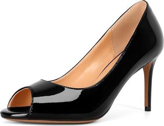 elashe Escarpins Femme Talon Haut - 8CM Escarpins Peep Toe - Escarpins Femms Bout Ouvert Talon de Soirée Mariage Noir EU37