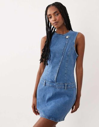 Asos Robe portefeuille courte asym&eacute;trique - Bleu moyen