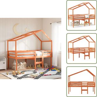 vidaXL Hochbett mit Dach Wachsbraun 80x200 cm Massivholz Kiefer - Kinderbett - Hochbett - Holzbett - Kiefernholzbett - Jugendzimmer