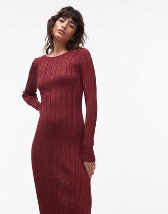 & Other Stories Robe mi-longue &agrave; encolure bateau et manches longues - Rouge