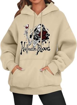 Generic Sweat &agrave; capuche gothique pour femme - Vampire gothique, Halloween, pull &agrave; capuche dautomne tendance effrayant - pour les vacances, Couleur cr&egrave;me., L