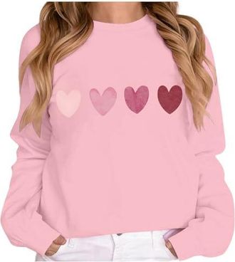 Generic Sweat-shirt d&eacute;contract&eacute; &agrave; manches longues et col rond pour femme Motif coeur 2026, rose, XXL