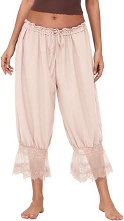 Minetom Capri Pantalon De Pyjama Femme &Eacute;t&eacute; L&eacute;ger Victoriens Y2K Pantacourt Ample Vintage &Agrave; La Maison Culotte Bouffantes Renaissance avec Dentelle A Rose Clair