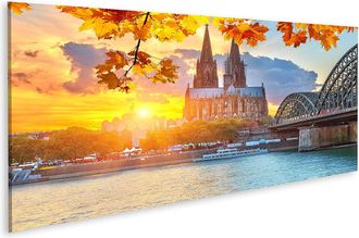 Islandburner Bild auf Leinwand Herbstsonne &Uuml;ber K&ouml;lner Dom Und Rheinbr&uuml;cke Bilder Wandbilder 120x40cm