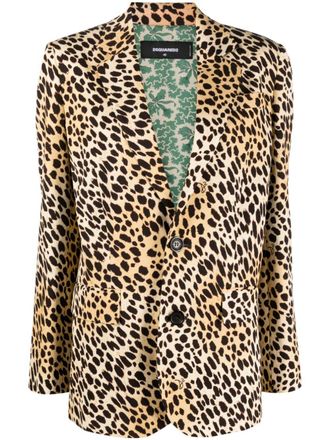 Dsquared2 blazer boutonn&eacute; &agrave; imprim&eacute; l&eacute;opard - Marron