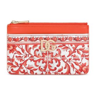 Dolce & Gabbana Kartenetui aus Kalbsleder mit Majolika-Print - - Accessories - Damen - Orange - ONE SIZE