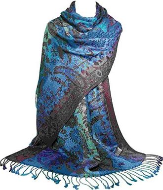 GFM &Eacute;charpe style pashmina motif floral cachemire mosa&iuml;que (MSC-B), Turquoise fonc&eacute;-Msc2-GHTX-LL