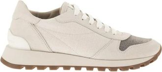 Brunello Cucinelli Femme, Chaussures, Gris, Taille: 38 1/2 EU Baskets Basses en Su&egrave;de et Maille