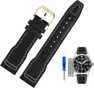 Generic Uhrenarmband aus echtem Leder für IWC Pilots Little Prince Male Mark 18 Big Fly Portugal, weiches, bequemes Armband, 20 mm Armband (Farbe: Braun-Schwa