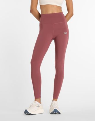 New Balance NB Sleek - Leggings in verwaschenem Burgunderrot mit hohem Bund, 25 Zoll Schrittlänge