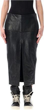 Rick Owens Femme, Jupes, Noir, Taille: 40 FR Calf Sliced Leather Skirt