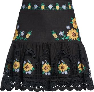 Farm Rio CROSS STITCH RICHELIEU SUNFLOWER EMBROIDERED BLACK