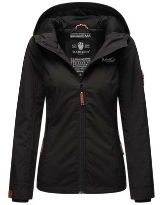 Marikoo Damen &Uuml;bergangsjacke leichte wind- und wasserabweisende Jacke mit Kapuze Schwarz