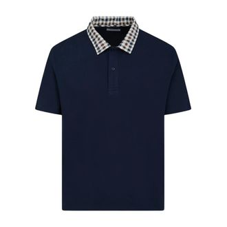Aquascutum Club Check Collar Polo - - Tops - Herren - Blau - XL