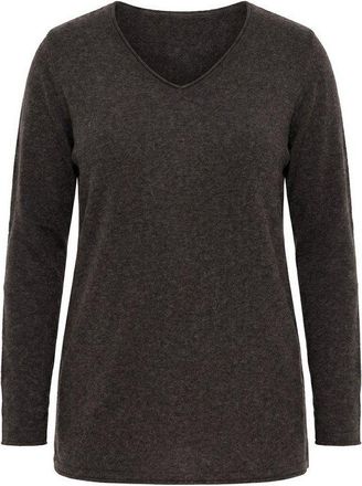 Ulla Popken Strickpullover Merino-Pullover Rollkanten V-Ausschnitt Langarm